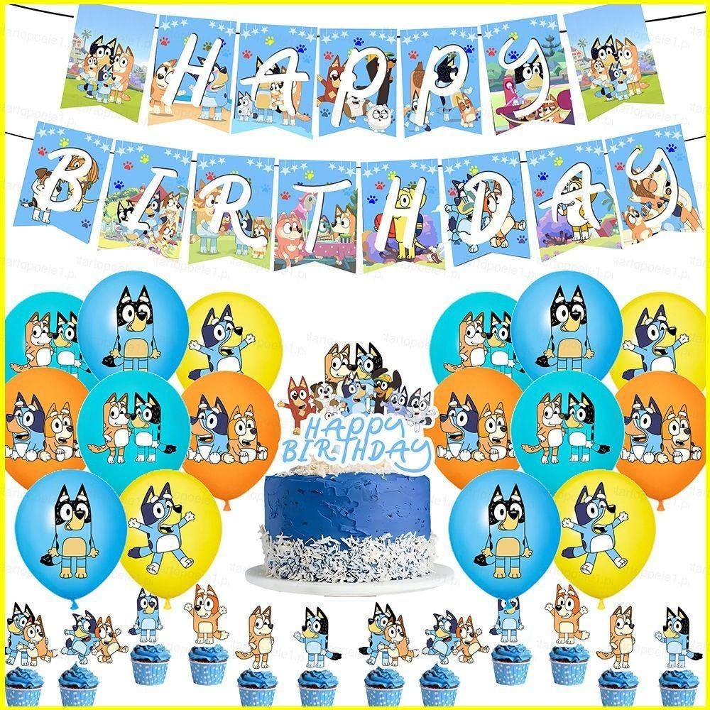 BX Bluey Themed Decoration Celebrate Party Banner Balloon Caketopper ...