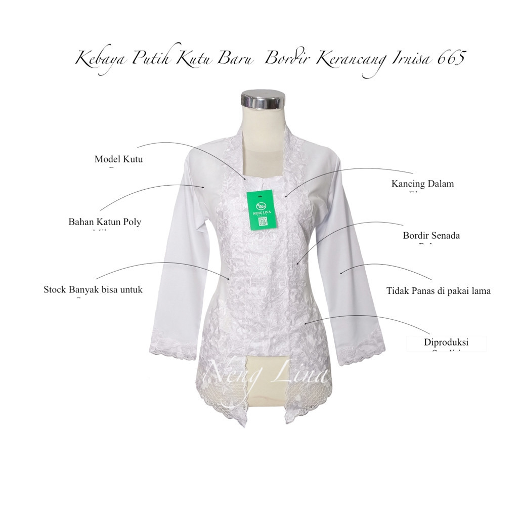 PUTIH KATUN New KUTU WHITE KEBAYA EMBROIDERED KERANCANG IRNISA 665 ...