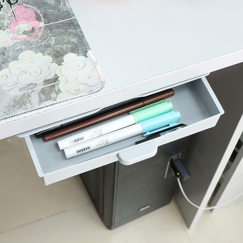 thewoodfamer Under Desk Storage Box Invisible Drawer Desk Bottom Paste ...