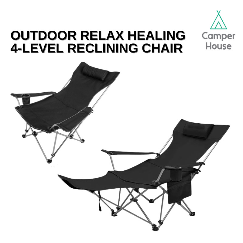 Foldable Recliner Camping Healing Chair With Arm Rest Cup Holder With ...