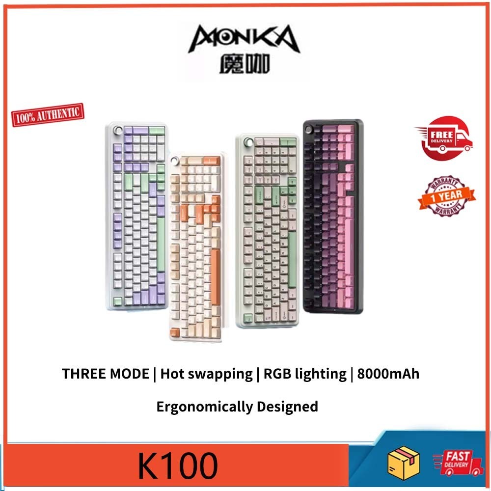 Monka K100 wireless three mode retro mechanical keyboard customized hot ...