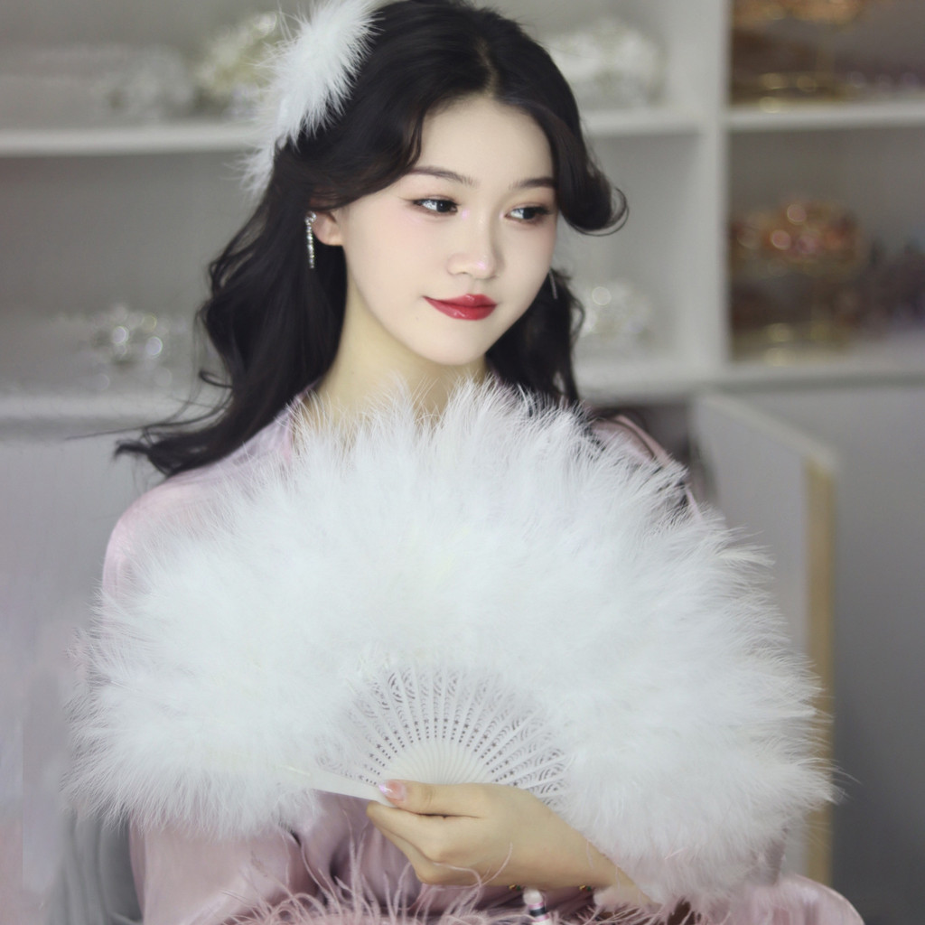 Vintage Feather Folding Fan Flapper Dance Handheld Feather Fan For Home ...