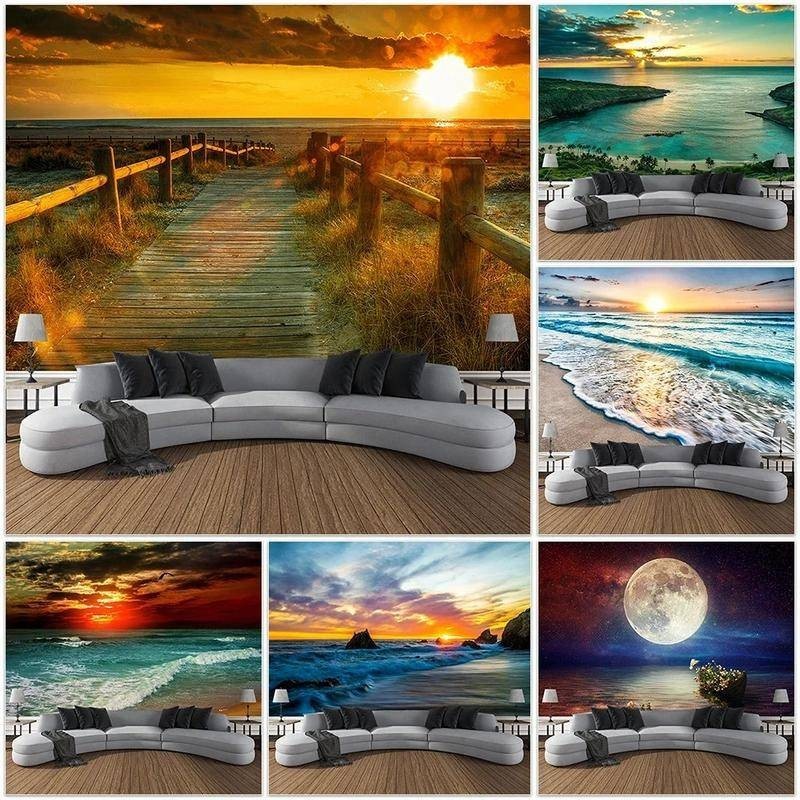 Custom Beach Sunset Landscape Photo Wall Papers TV Sofa Backdrop Living ...
