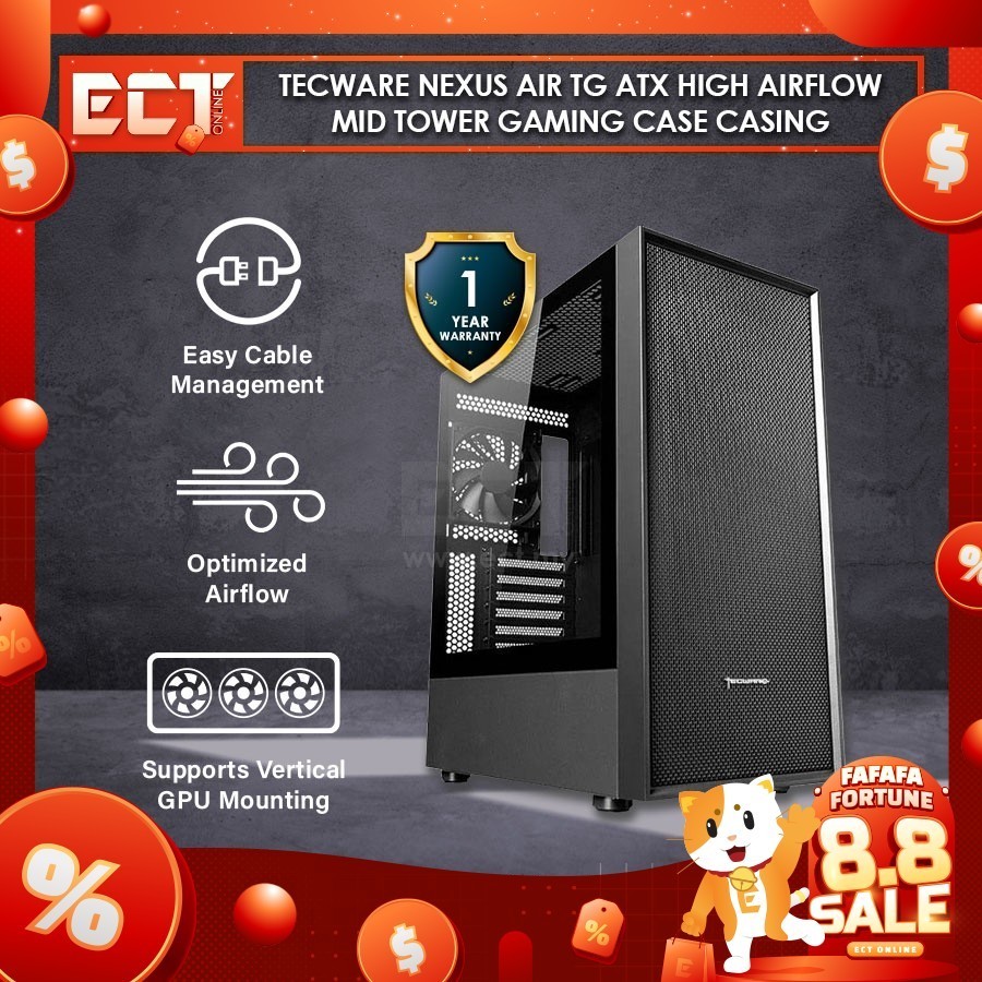 Tecware Nexus Air TG ATX High Airflow Mid Tower Gaming Case Casing ...