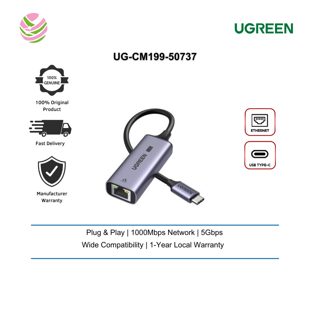 UGREEN ADAPTER CABLE USB-C 3.1 GEN 1 TO GIGABIT ETHERNET NETWORK WITH ...