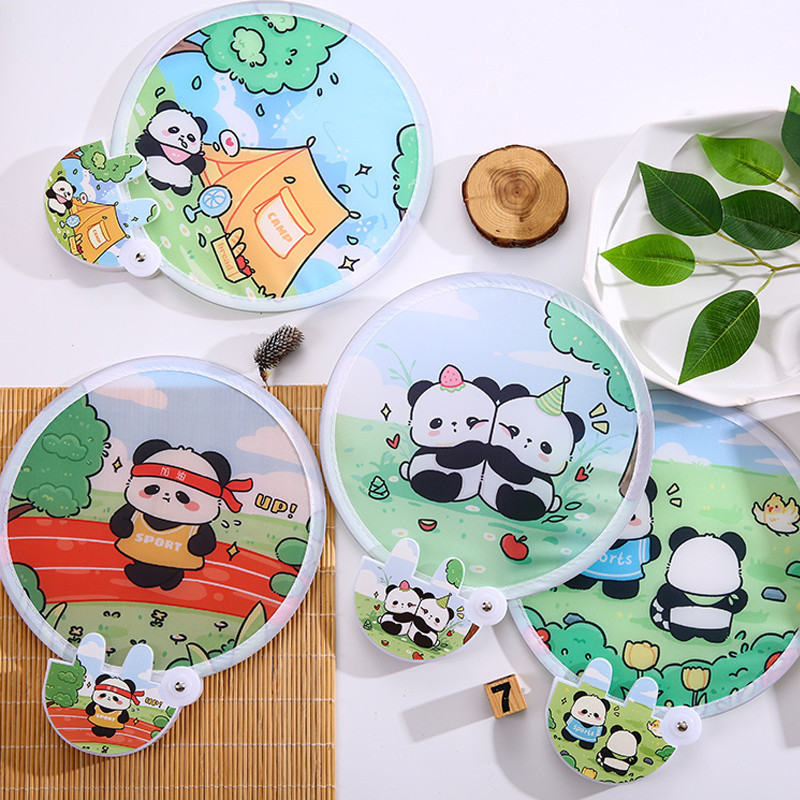 Versatile and Portable Lovely Panda Pattern Hand Fans Folding Round Fan ...