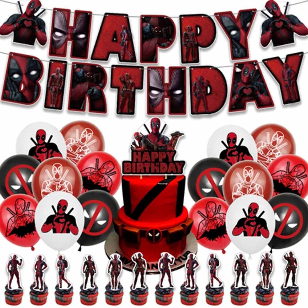 Deadpool Happy Birthday Party Decoration Banner Balloons Super Hero ...