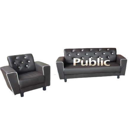 Public Furniture PVC Sofa Set PVC Black Kulit 1+3 Seater 1 Seater 3 ...