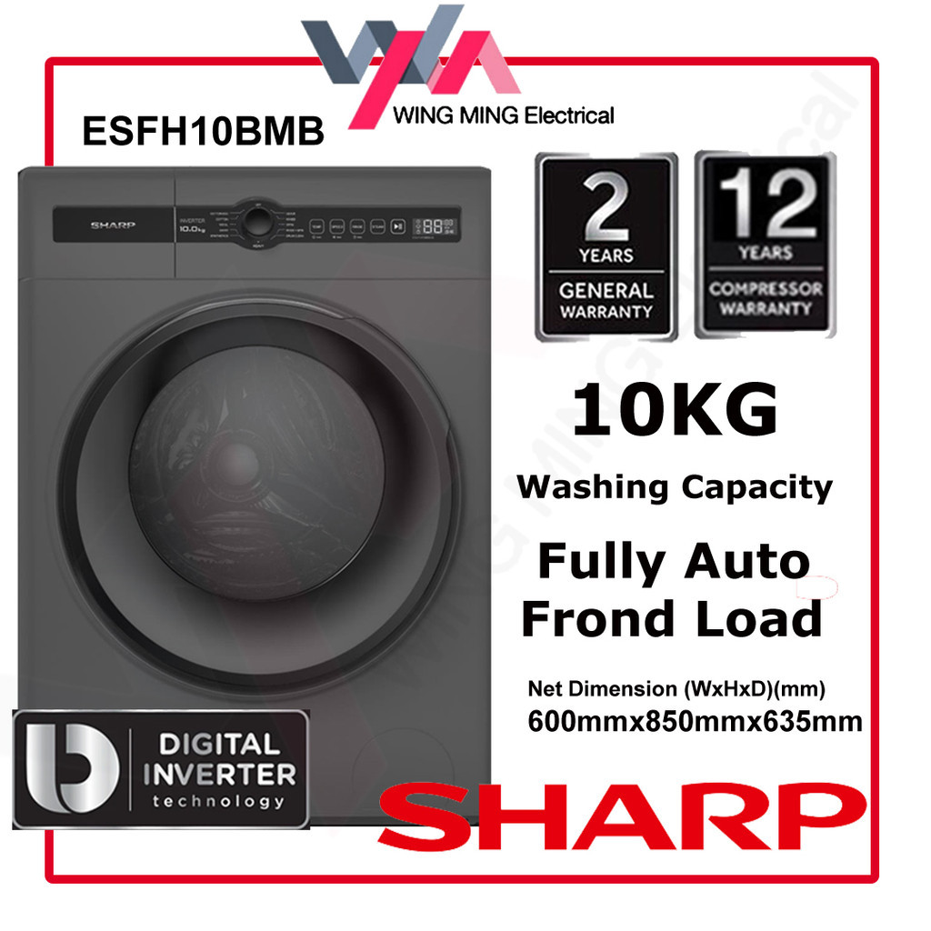 Sharp 10KG Front Load Washer Washing Machine Inverter ESFH10BMB Mesin ...