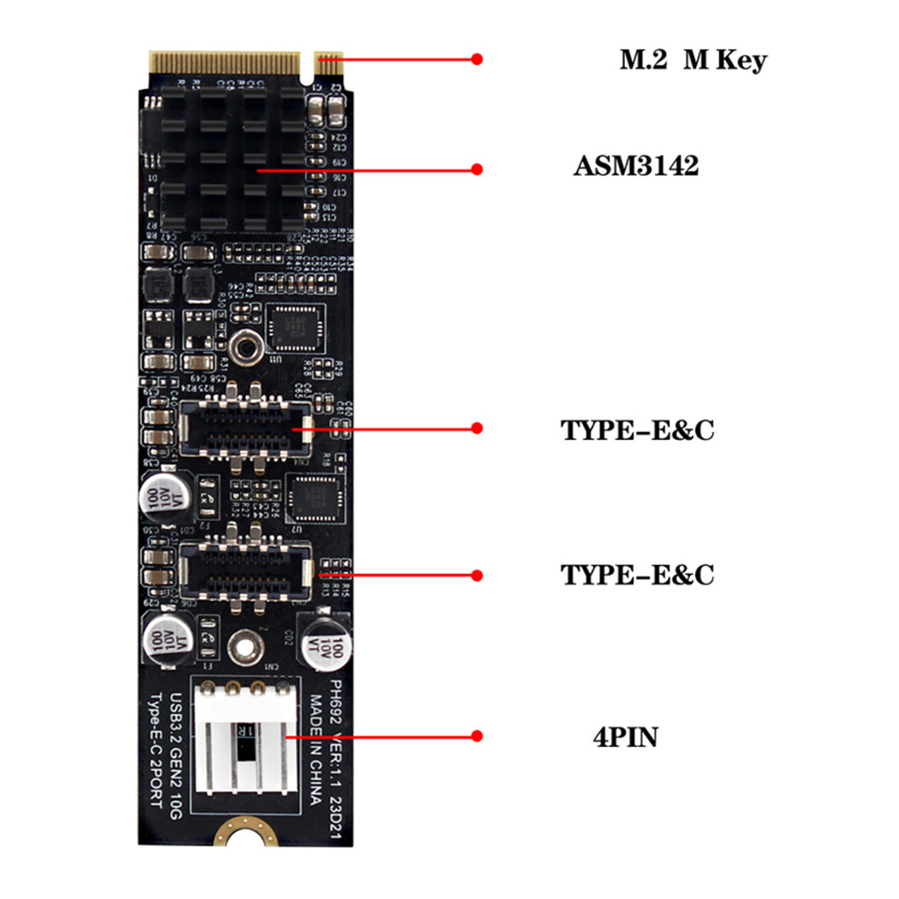 M.2 M Key NVME PCIe To USB 3.1 Type E Front Panel Expansion Card 10Gb ...