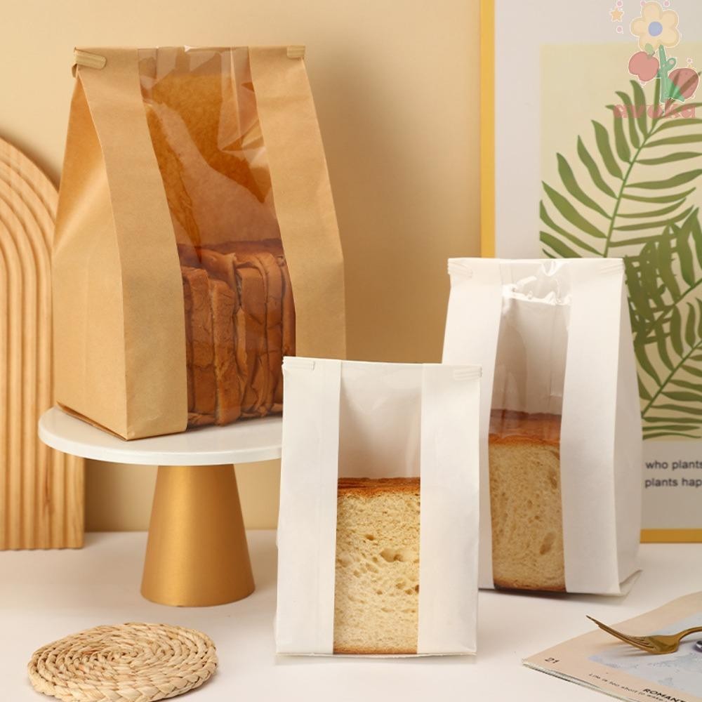 AVUKA 50pcs Kraft Paper Bread Bags, Clear Window Self-seal Toast ...