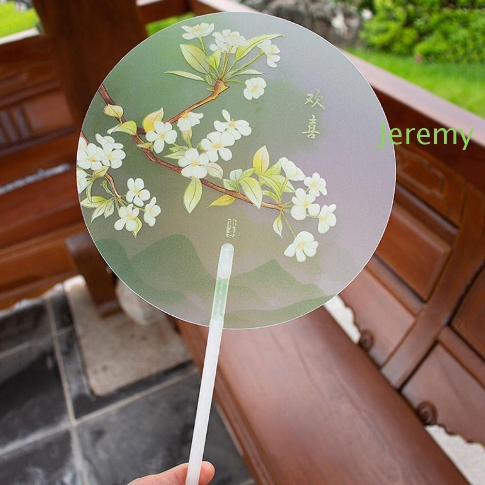 JEREMY1 Ancient Long-handled Fan, Frosted Fan Handle Color Printing ...