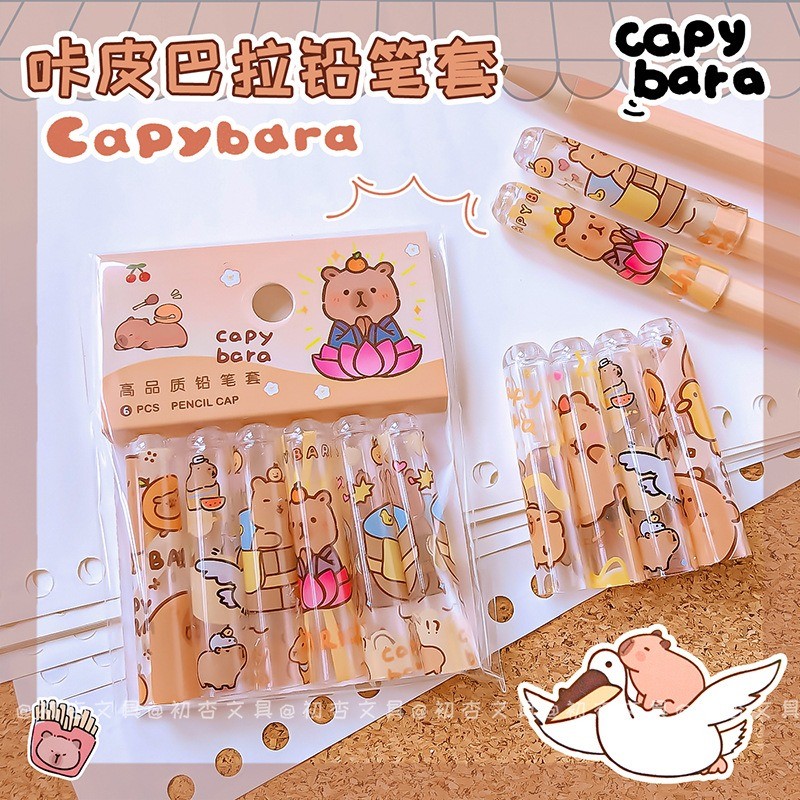 6Pcs Kawaii Capybara Pencil Cap Cartoon Silicone Ballpoint Pen Caps ...