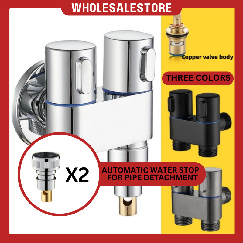 🚛READY🚛 Dual Control Two Way Stop Faucet Washing Machine Angle Valve ...