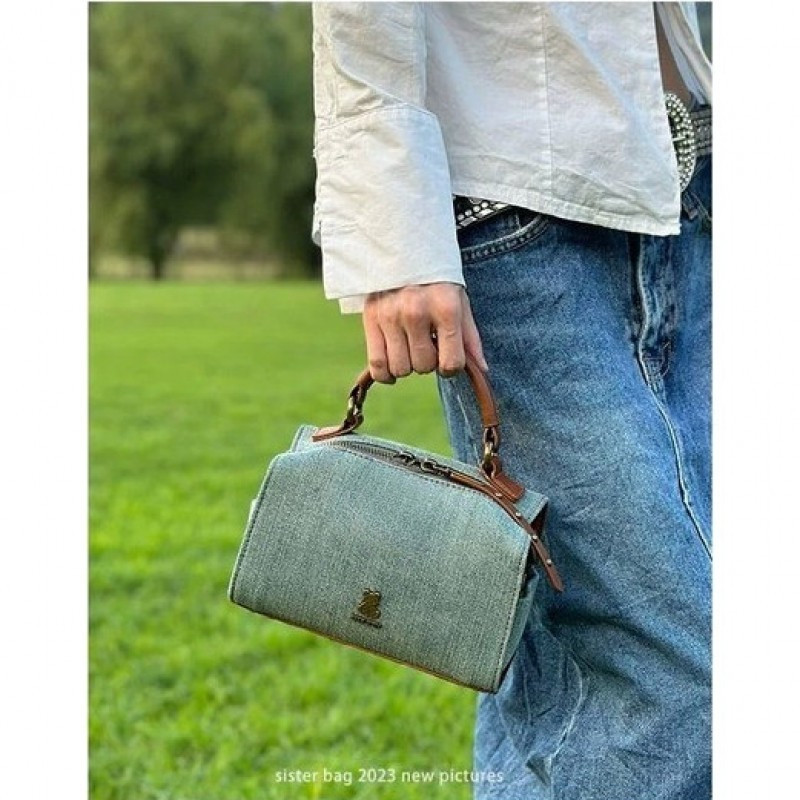 [HONGDA] uni tote bag handbag Denim Bag women Vintage Retro Boston ...