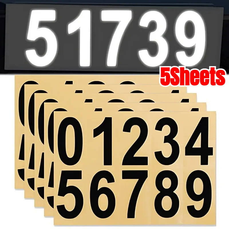 5Sheets Invisible Waterproof Reflective Car Number Stickers - DIY Self ...