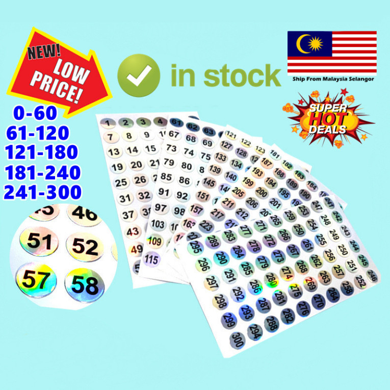 AGM PVC Stickers Marking Code Tags1 Sheet 1cm 1-300 Laser Number Flow ...
