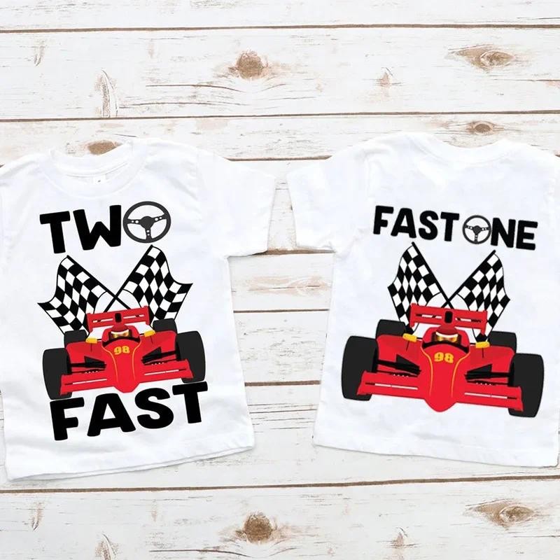 Two fast one race car print tshirt Racing racecar themed boy 1st 2nd ...