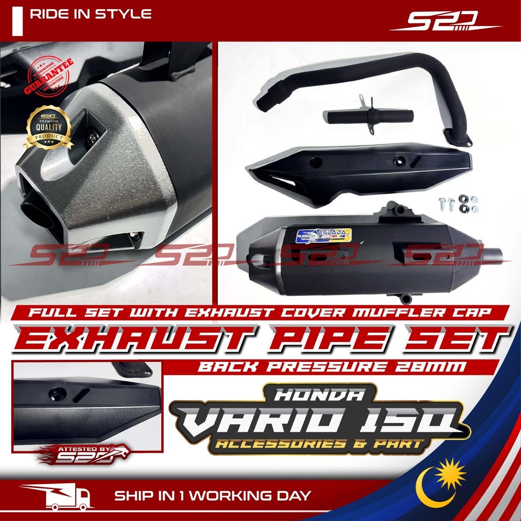 Exhaust Pipe Set ESPADA VARIO 150 CLICK 28MM Back Pressure Stainless ...