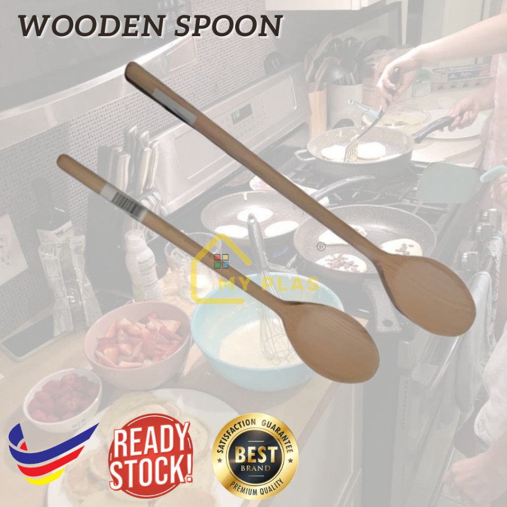 Natural Wood Vintage Long Wooden Spoon Spatula Stirring Mixing Spoon ...