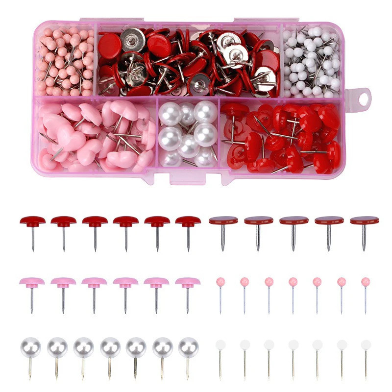 6 Styles Multi-Color Push Pins Map Tacks Round Head with Stainless ...