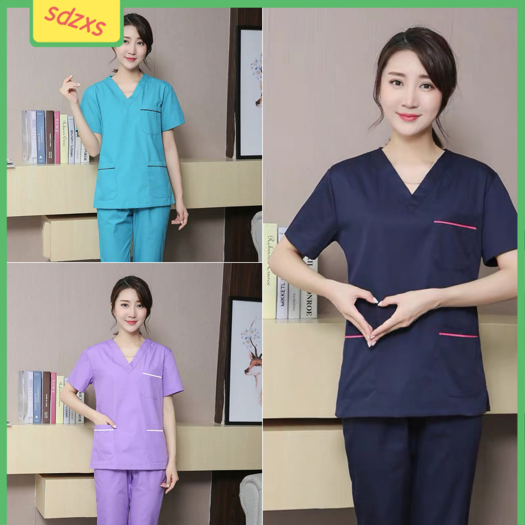 Free Name Scrub Suit Scrub Baju medical suits for women Short Sleeve ...