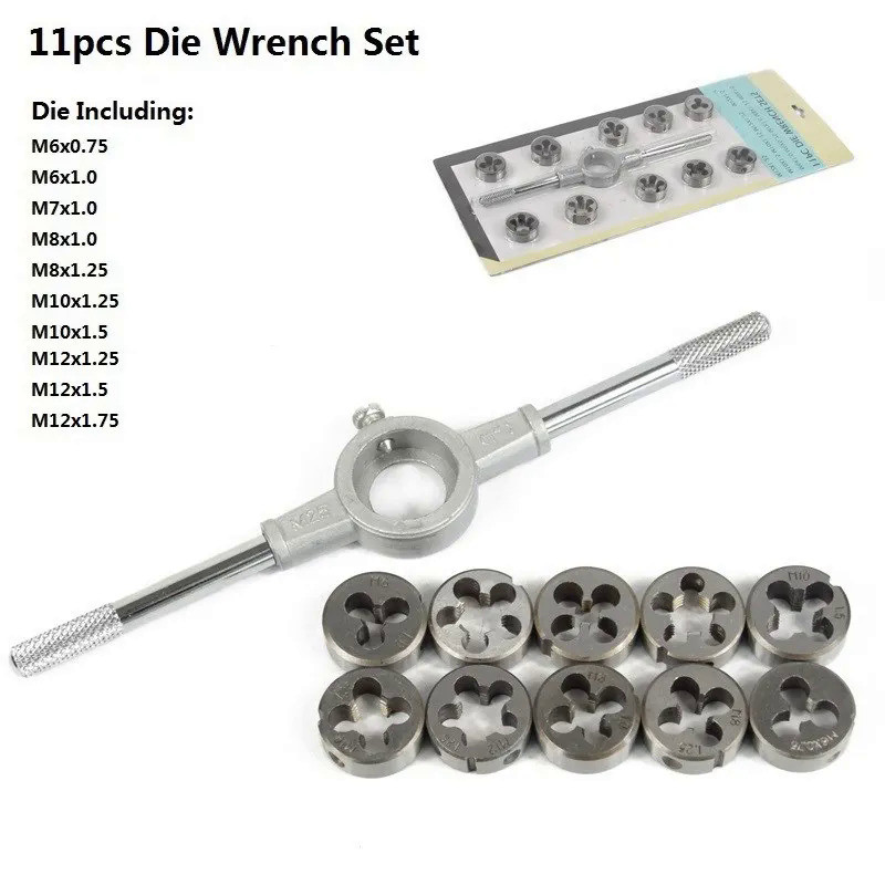 6/8/11pcs Metric Tap and Die Set Circular Threading Dies Wrench Kit ...