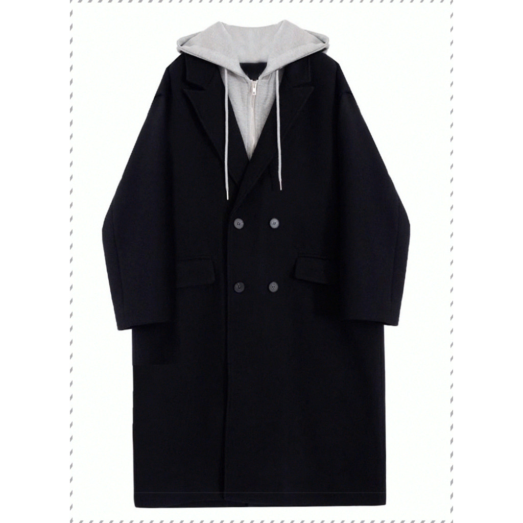 Artificial Layered Wool Coat Stitching Unique Loose Woolen Coat ...