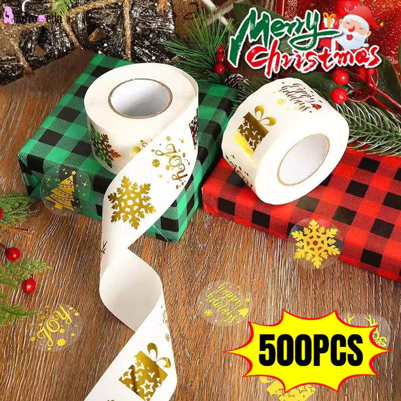 500Pcs/Roll Transparent Bronzing Gold Merry Christmas Stickers New Year ...
