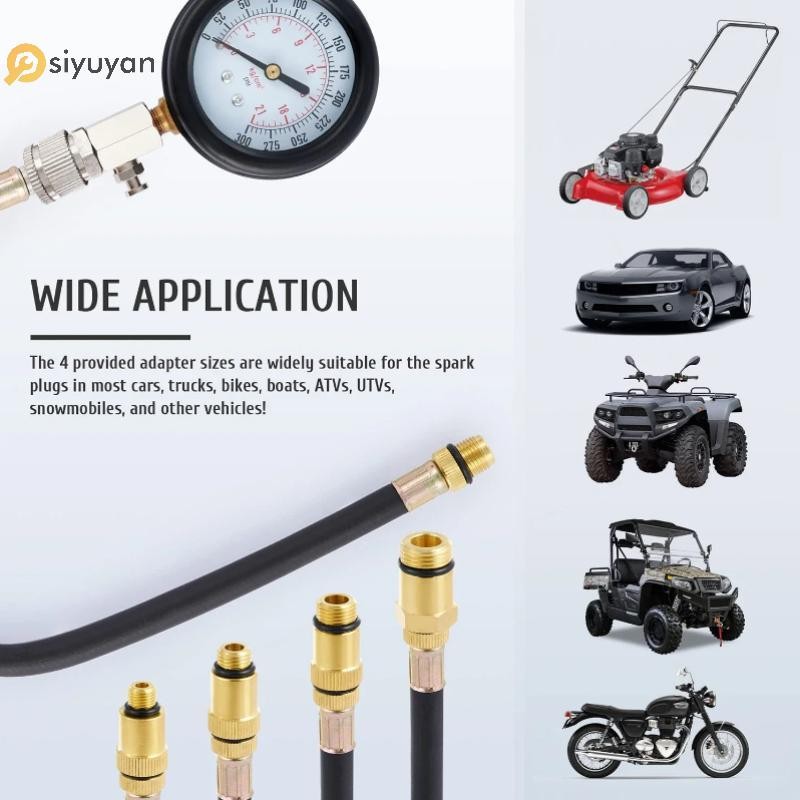 Si Gasoline Engine Compression Meter Car Cylinder Tester Kit 0-300 PSI ...