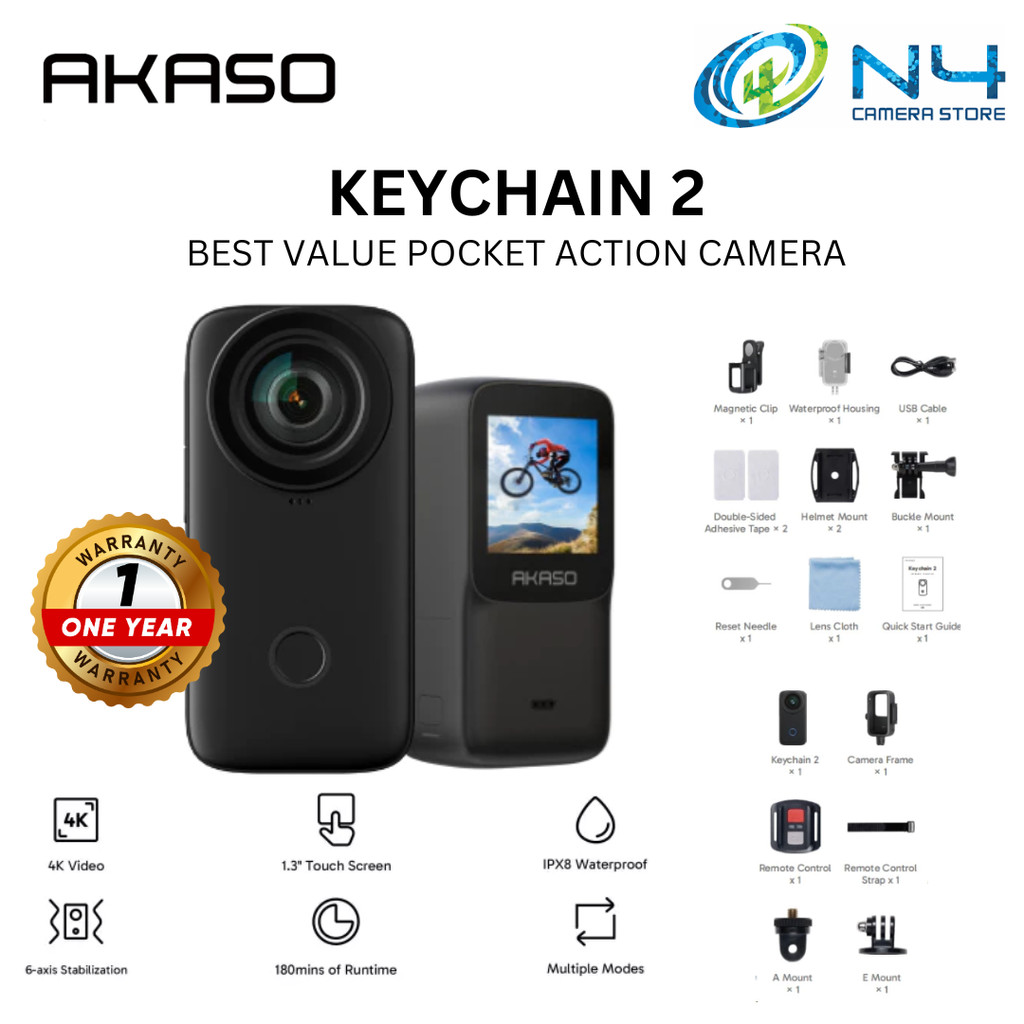 AKASO Keychain 2 - Action Camera | 4K30fps Video | 20MP Image | 6 Axis ...