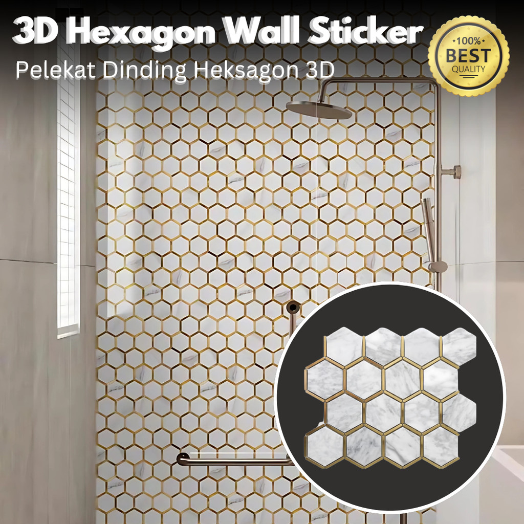 3D Hexagon Deco Removable Hexagonal Metal Mosaic Tile Wall Sticker ...