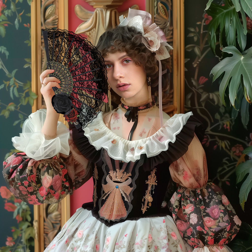 Lolita Gothic Fan Victorian Female Lace Hand Vintage Fan Black Rose Red ...