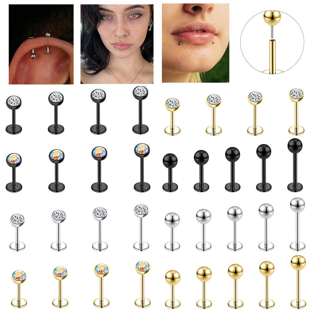 12 Pcs 18G/20G Stainless Steel Lip Stud Set Gold Lip Ring Cartilage ...