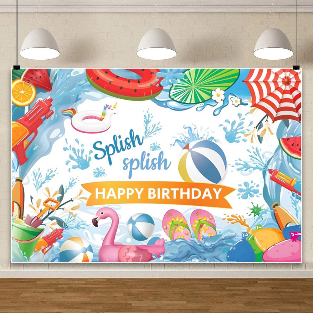 Summer Pool Party Backdrops Hawaii Beach Swimming Ball Flamingo Balloon ...