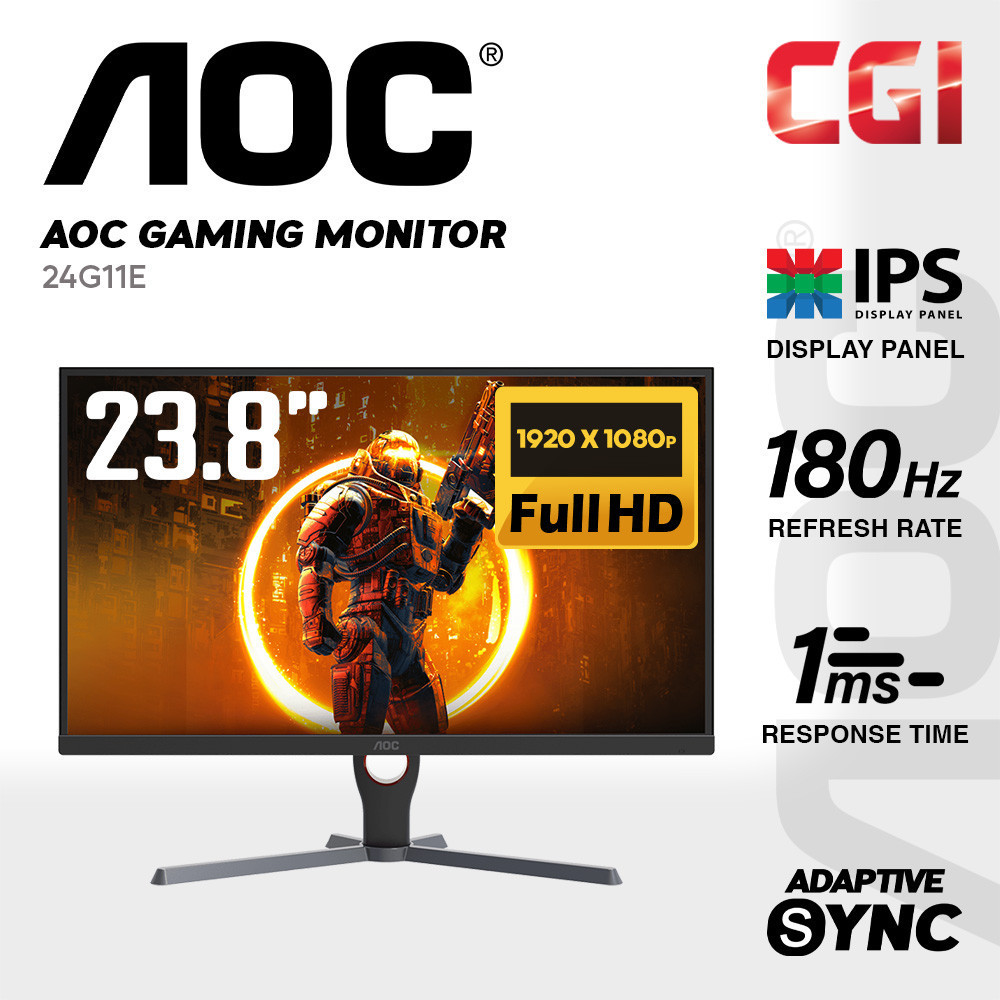 AOC 23.8" 24G11E Fast IPS FHD HDR10 Adaptive Sync 180Hz 1ms Gaming ...