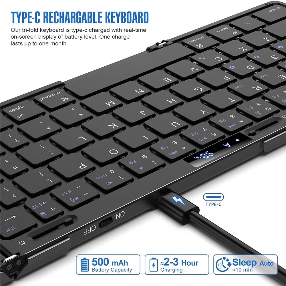 Foldable Bluetooth Keyboard with Numeric Keypad Wireless Folding Travel ...