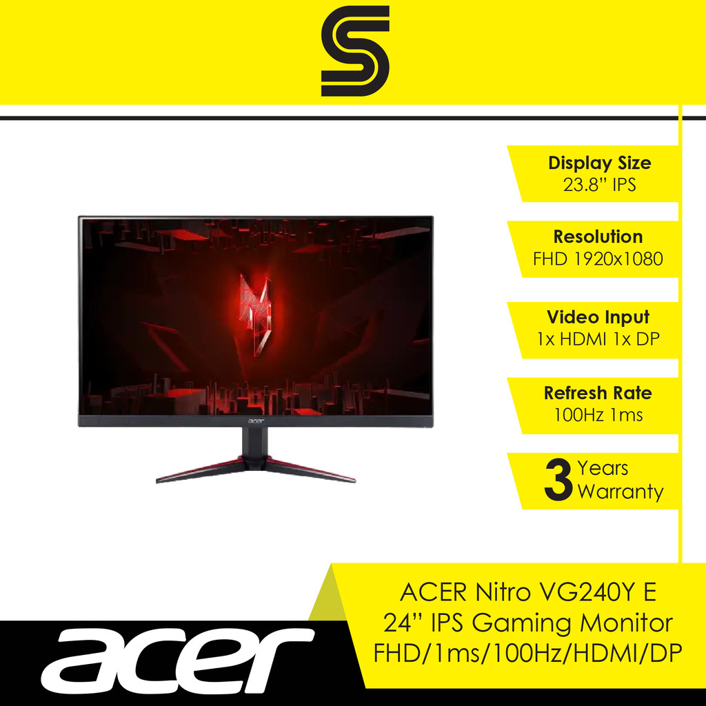 ACER Nitro VG240Y VG240YE 24" IPS Gaming Monitor - 100Hz/1ms/FHD/1x ...