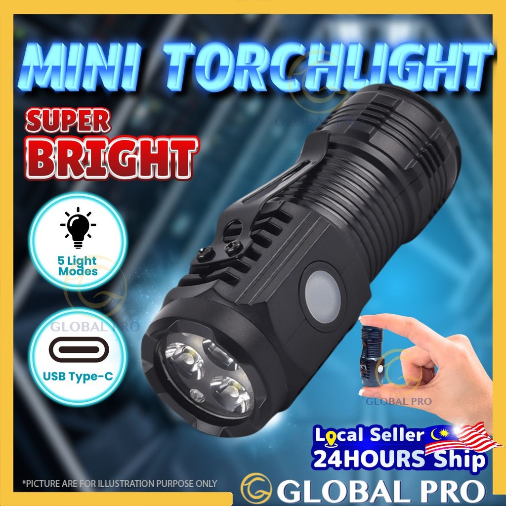 MINI Rechargeable Flashlight High Lumens Super Bright USB-C Charge LED ...