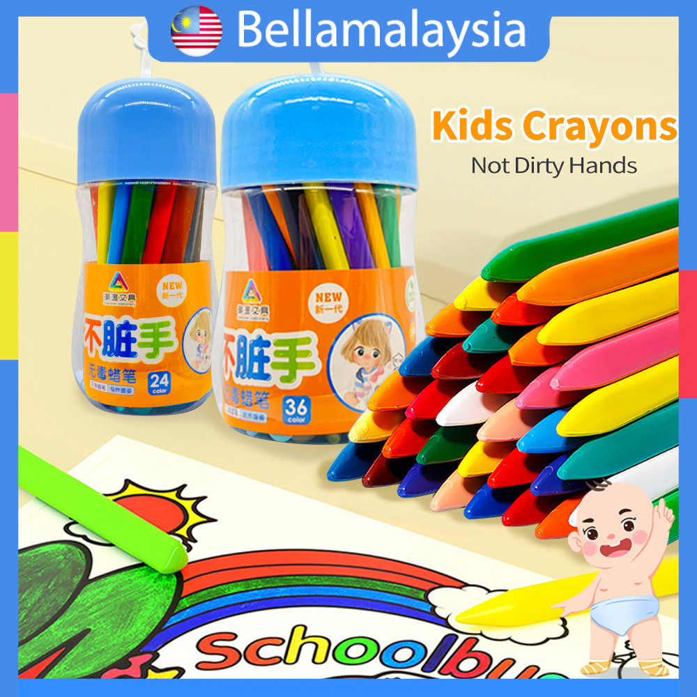 Bella 12/24/36 Colors Plastic Washable Crayon Set Not Dirty Hands ...