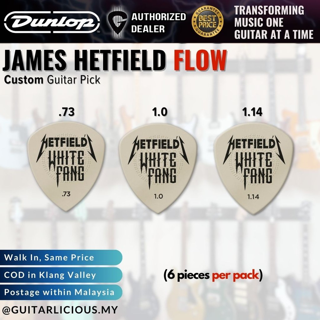 Jim Dunlop White Fang James Hetfield Custom Flow Guitar Picks , 6 Per ...