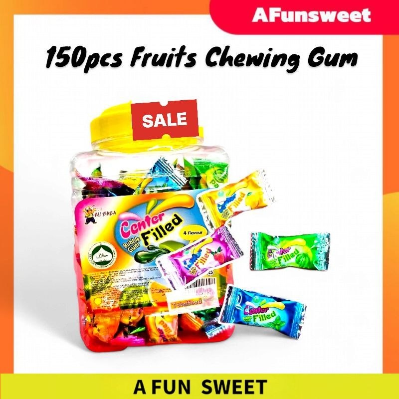 150pcs Ali Fruits Chewing Gum with Center Filled jam bekas (4flavour ...