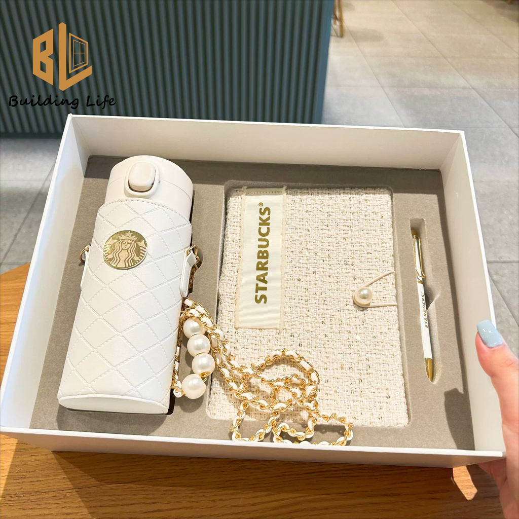 Starbucks Cup Gift Box Set Thermos Cup Pearl Chain Pure White Cup ...