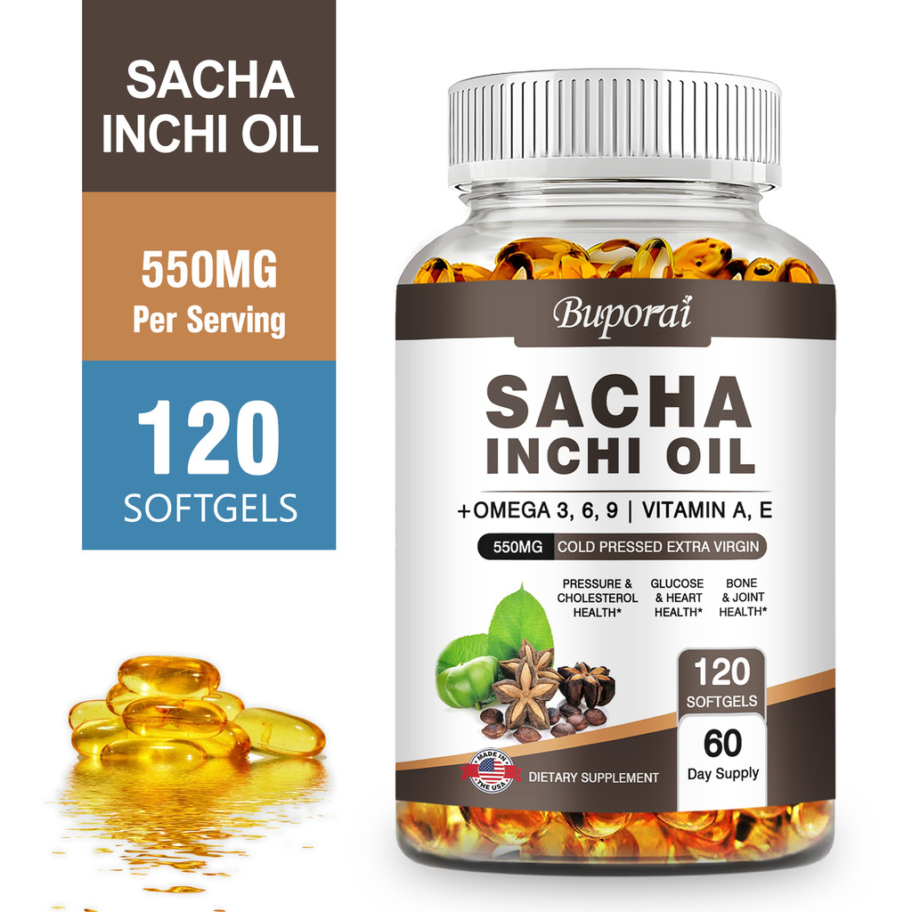Buporai Inca Inchi Oil with Omega 3, 6, 9, Cold Pressed Extra Virgin ...