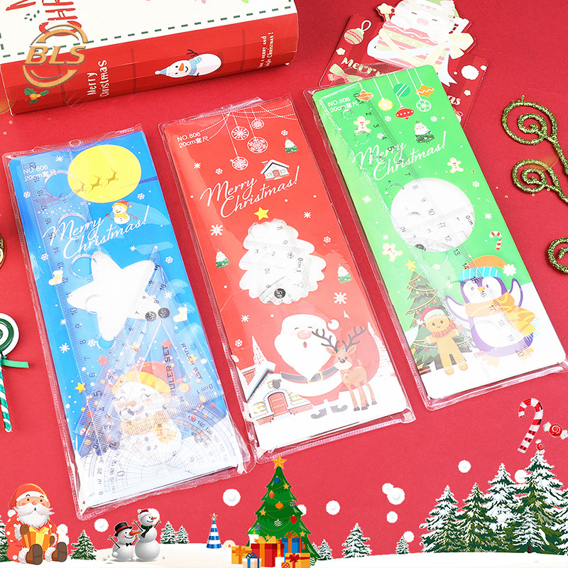 2 Kits Cartoon Christmas Series Plastic Transparent Triangle Ruler ...