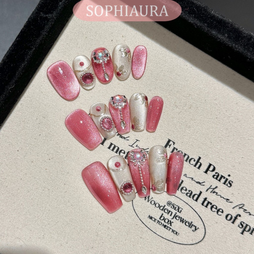 SOPHIAURA Handmade Nails Royal Design Short Oval Shape Short Square ...
