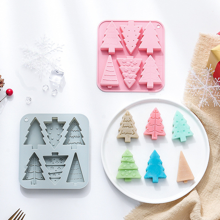 6-Cavity Christmas Tree Modeling Silicone Mold Christmas Theme Mold Mousse Cake Mold Chocolate ...
