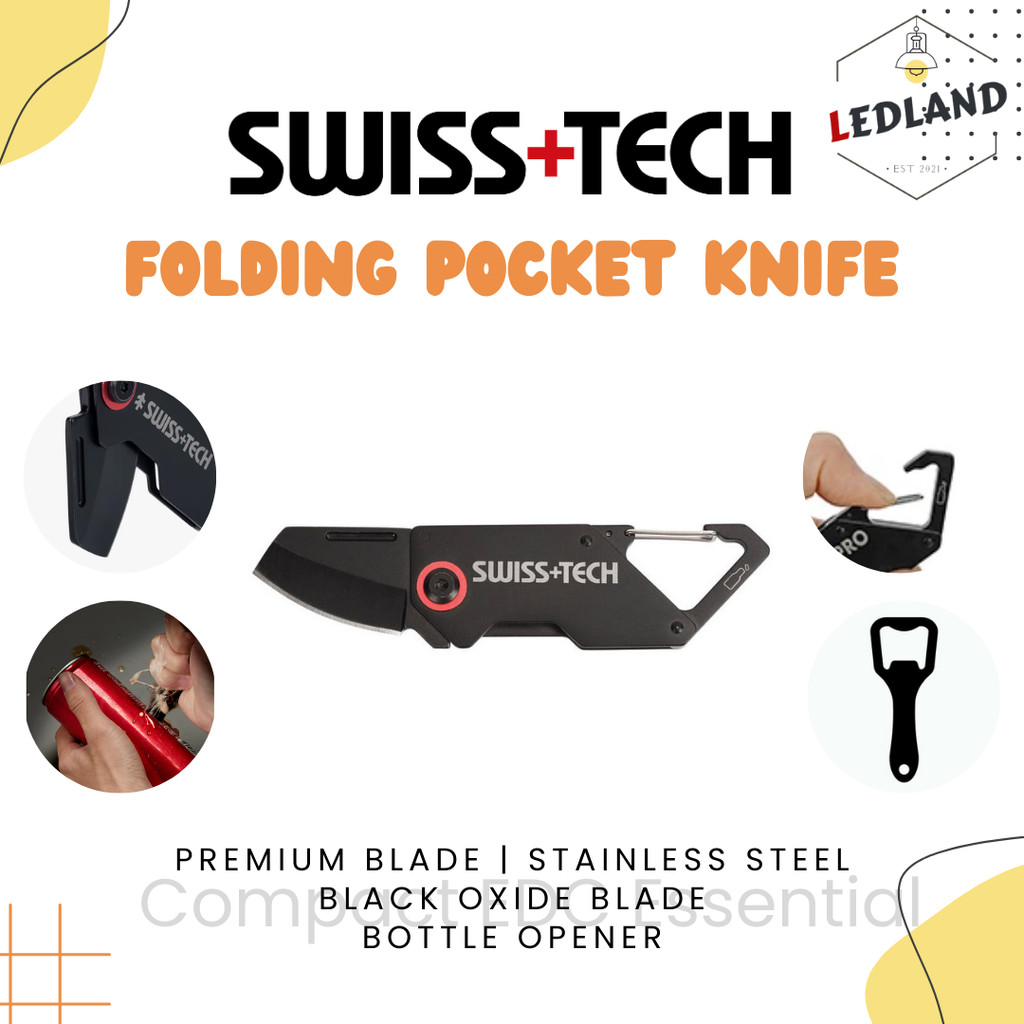 SWISS TECH Mini Folding Knife Multitool Pocket Knives Carabiner Camping ...