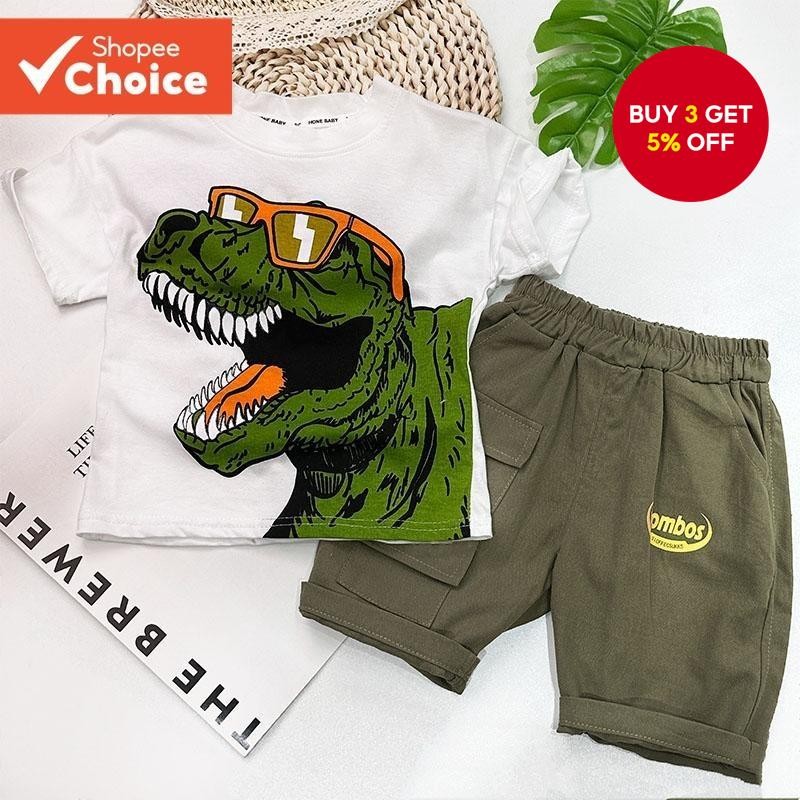 Boy outfit set 0-5 year old New baby clothes for boys Cartoon dinosaur T-shirt + casual shorts ...