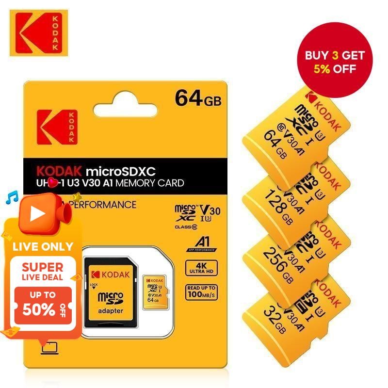 KODAK Red MicroSD Card 32GB-256GB, Class 10 U3, 4K High-Speed TF Memory ...